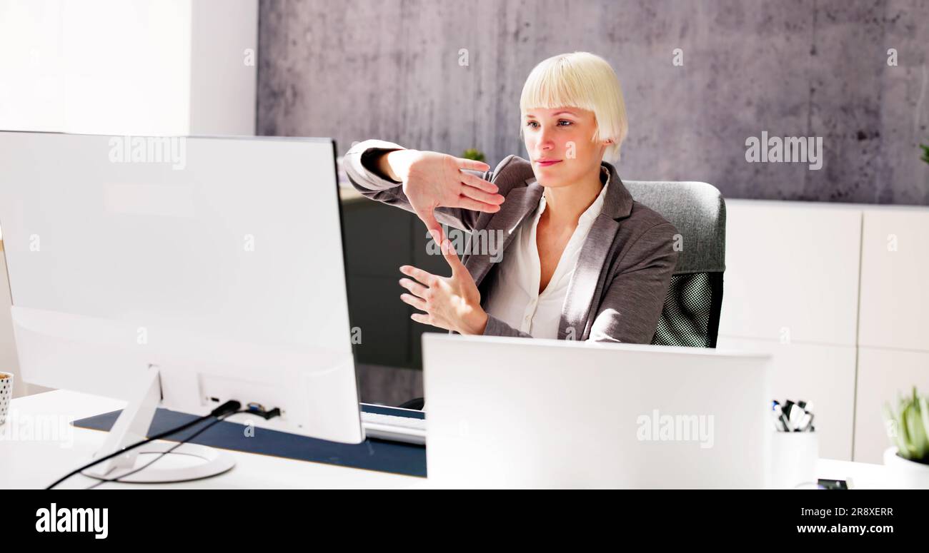 Online Meeting On Computer Using Sign Language Stock Photo - Alamy