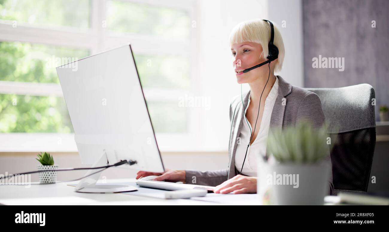 Virtual Online Remote Video Call With Assistant Stock Photo - Alamy