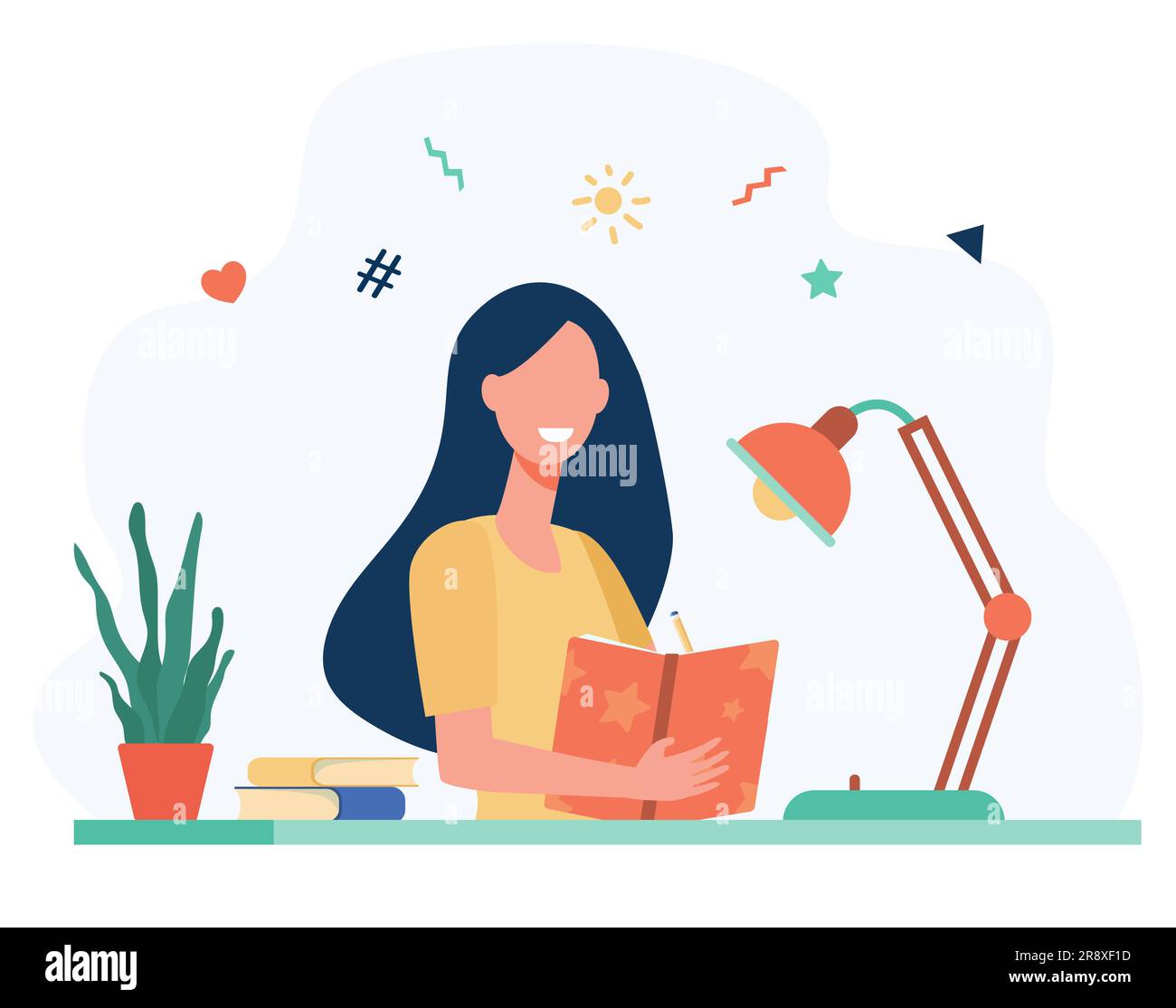 Girl writing in diary or journal isolated flat vector Stock Vector ...