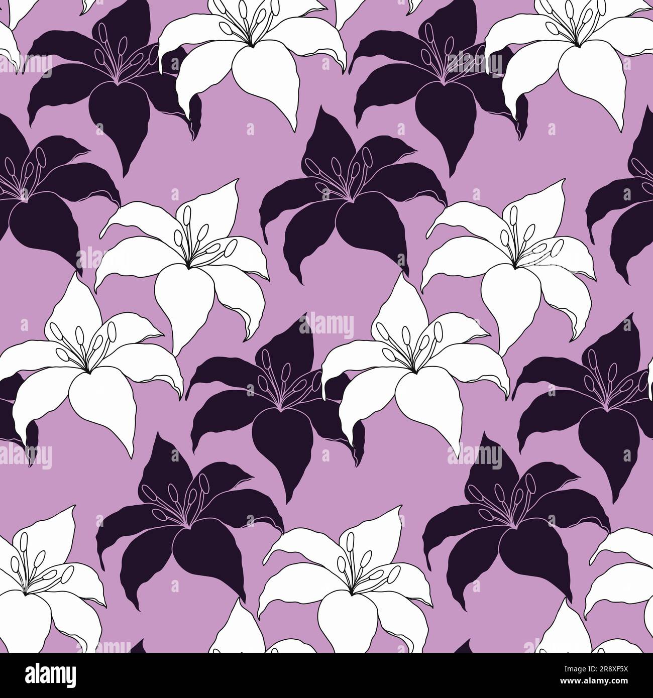 Seamless pattern. Lily flower hand drawing background Stock Vector ...