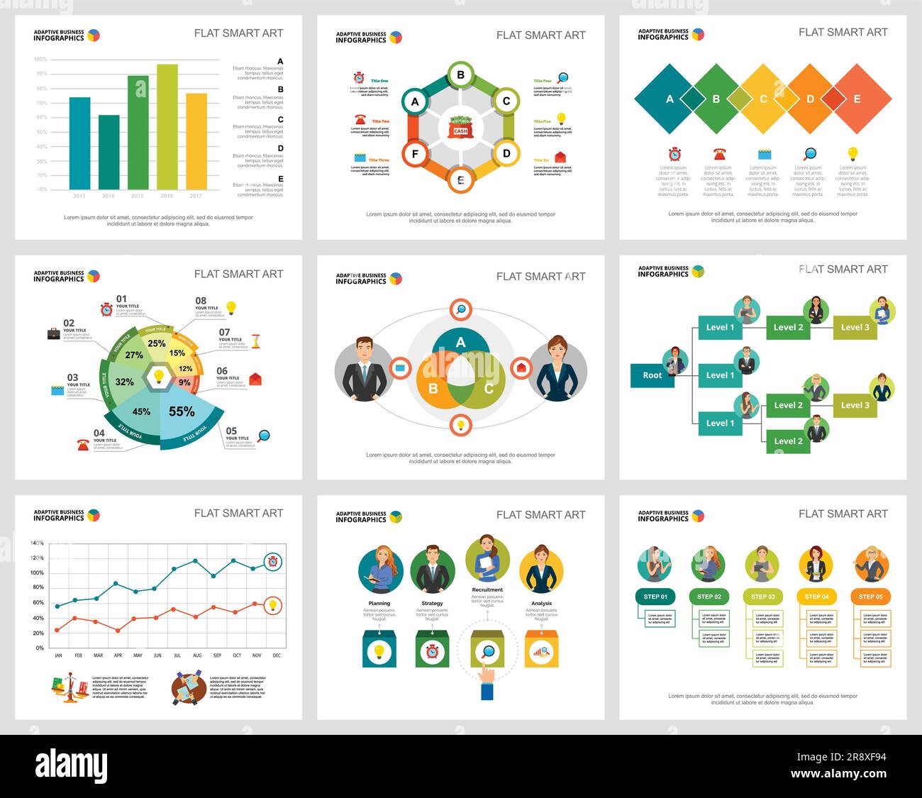 Colorful management or teamwork concept infographic charts set Stock ...