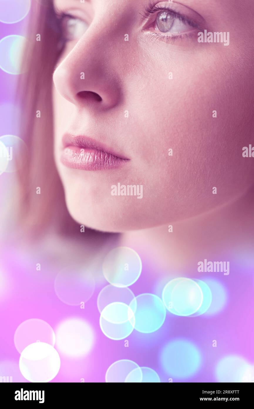 teenager Caucasian girl creative portait with bokeh effects Stock Photo ...