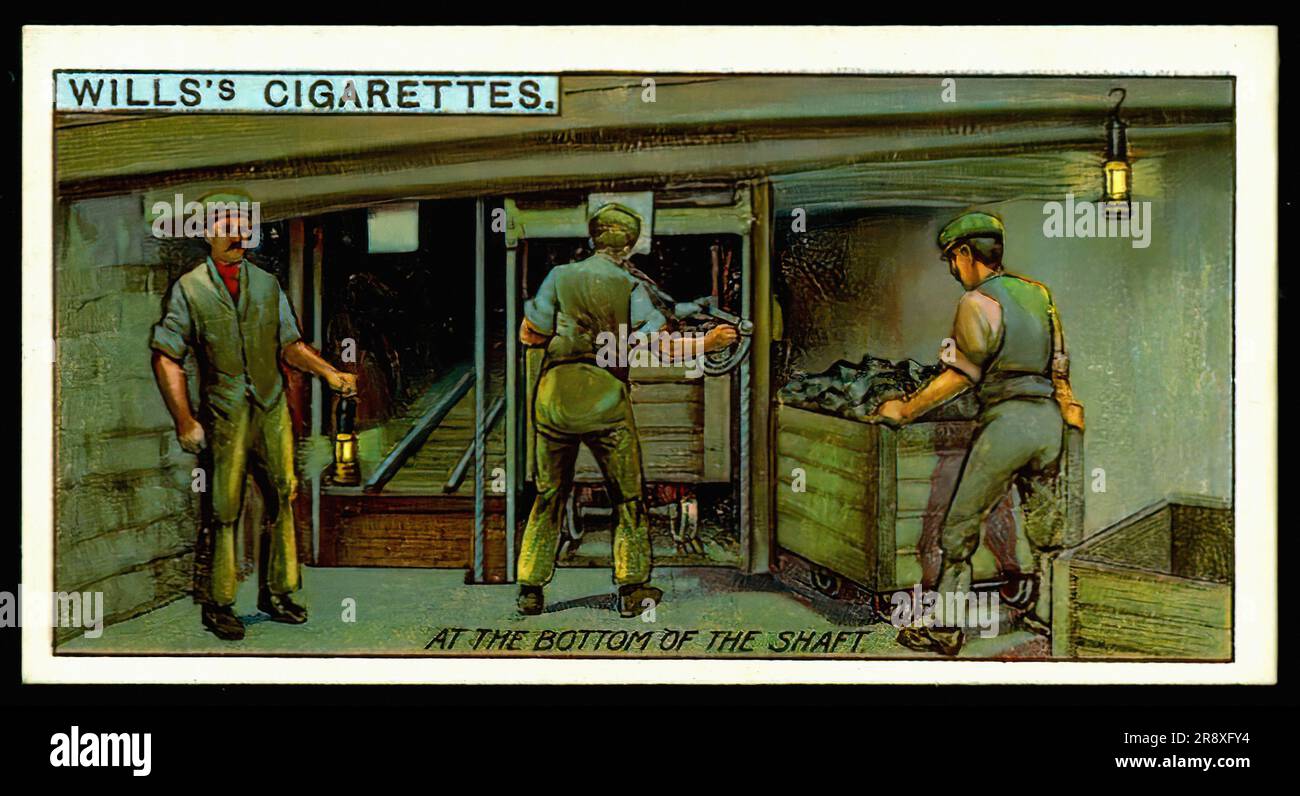 At the Bottom of the Mine Shaft - Vintage Cigarette Card Stock Photo ...