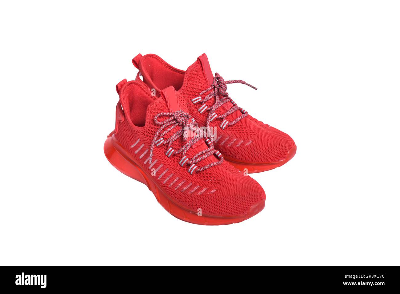 Red running shoes isolated on white background Stock Photo - Alamy