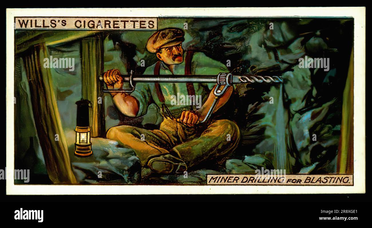 Coal Miner Drilling For Blasting - Vintage Cigarette Card Stock Photo ...