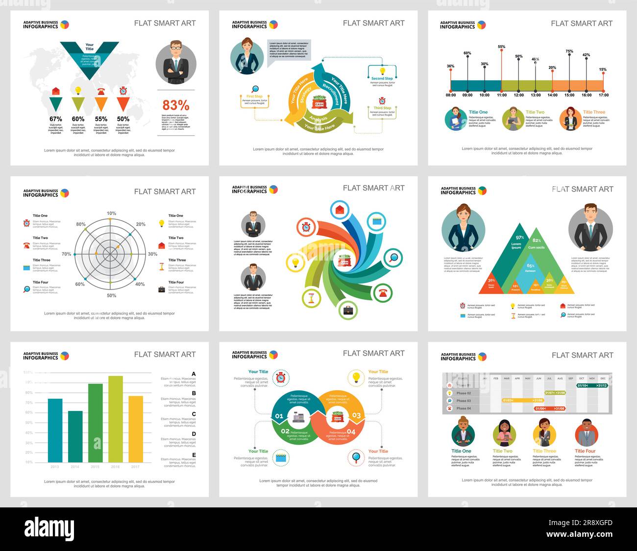 Colorful analytics or planning concept infographic charts set Stock ...