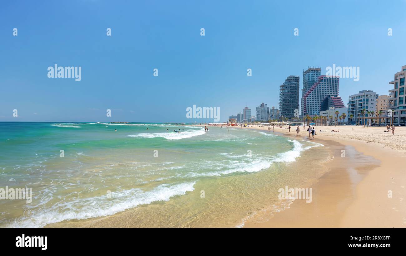 Tel Aviv, Israel; June 22, 2023 - The Tel Aviv beach stretches for ...