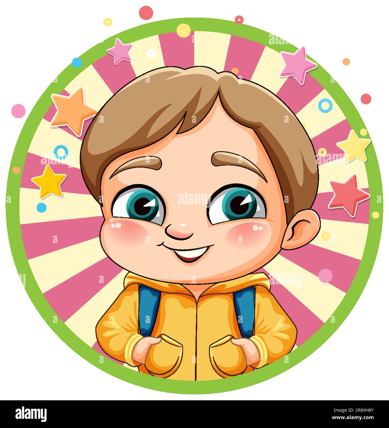 Cute boy on circle sticker banner illustration Stock Vector Image & Art ...