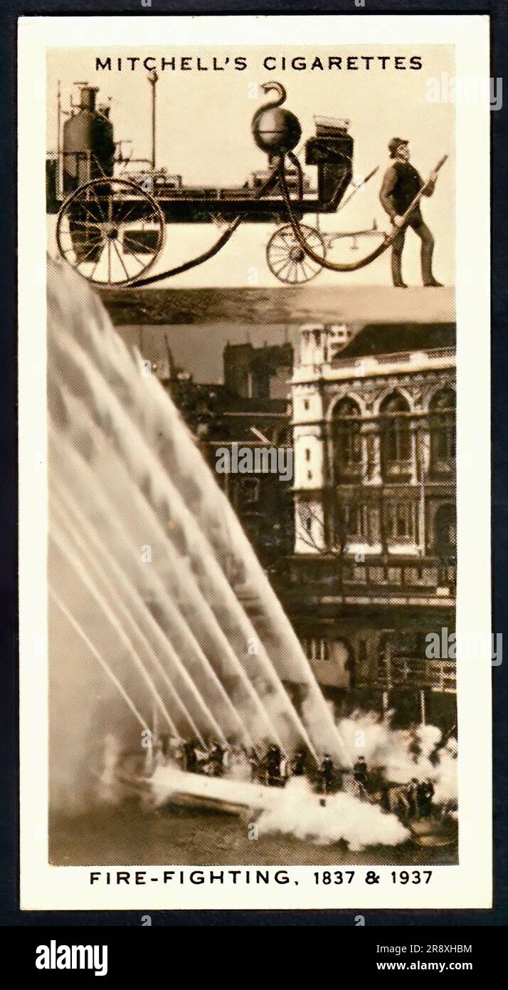 Firefighting, 1837 & 1937 - Vintage Cigarette Card Stock Photo - Alamy