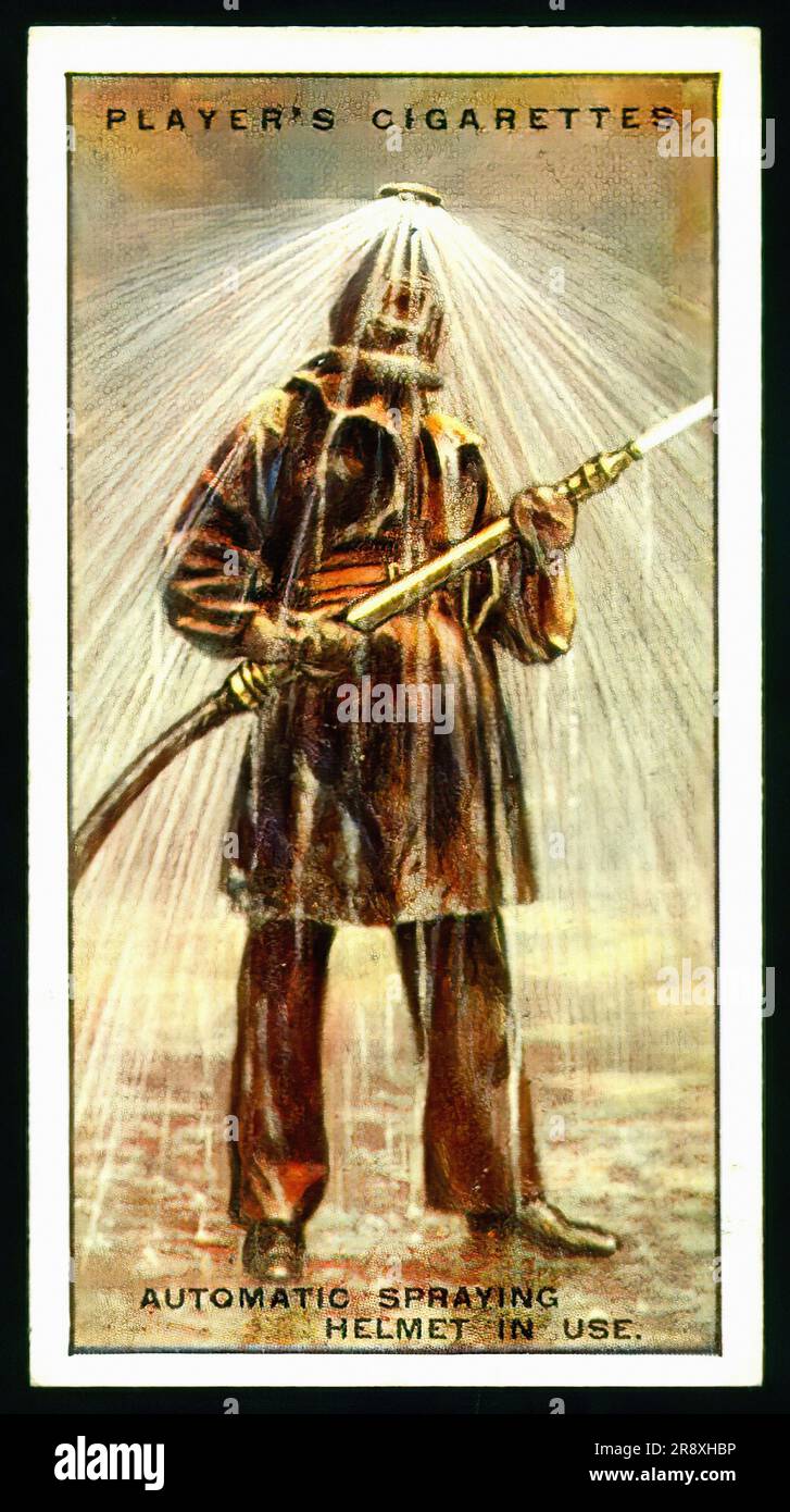 Fireman in Automatic Spraying Helmet - Vintage Cigarette Card Stock ...