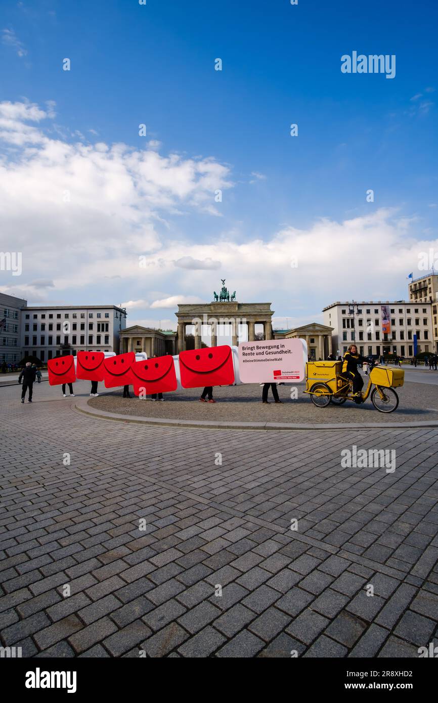Berlin, Germany - April 18, 2023 : View of people advertising campaign ...