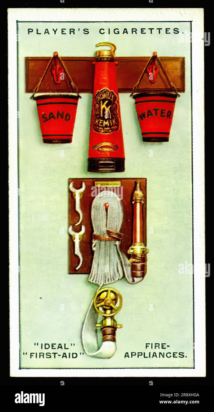 First Aid Fire Appliances - Vintage Cigarette Card Stock Photo - Alamy