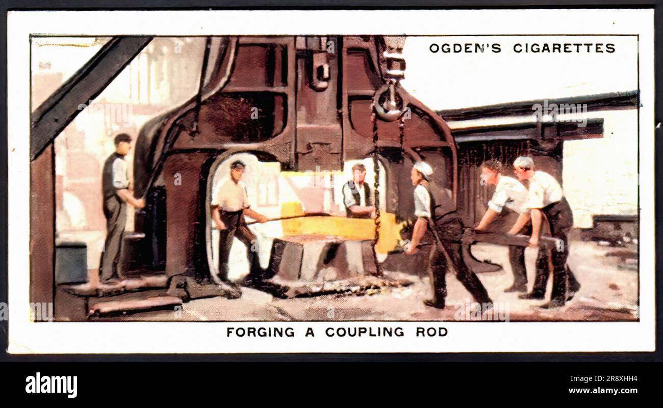 Forging a Coupling Rod - Vintage Cigarette Card Stock Photo - Alamy
