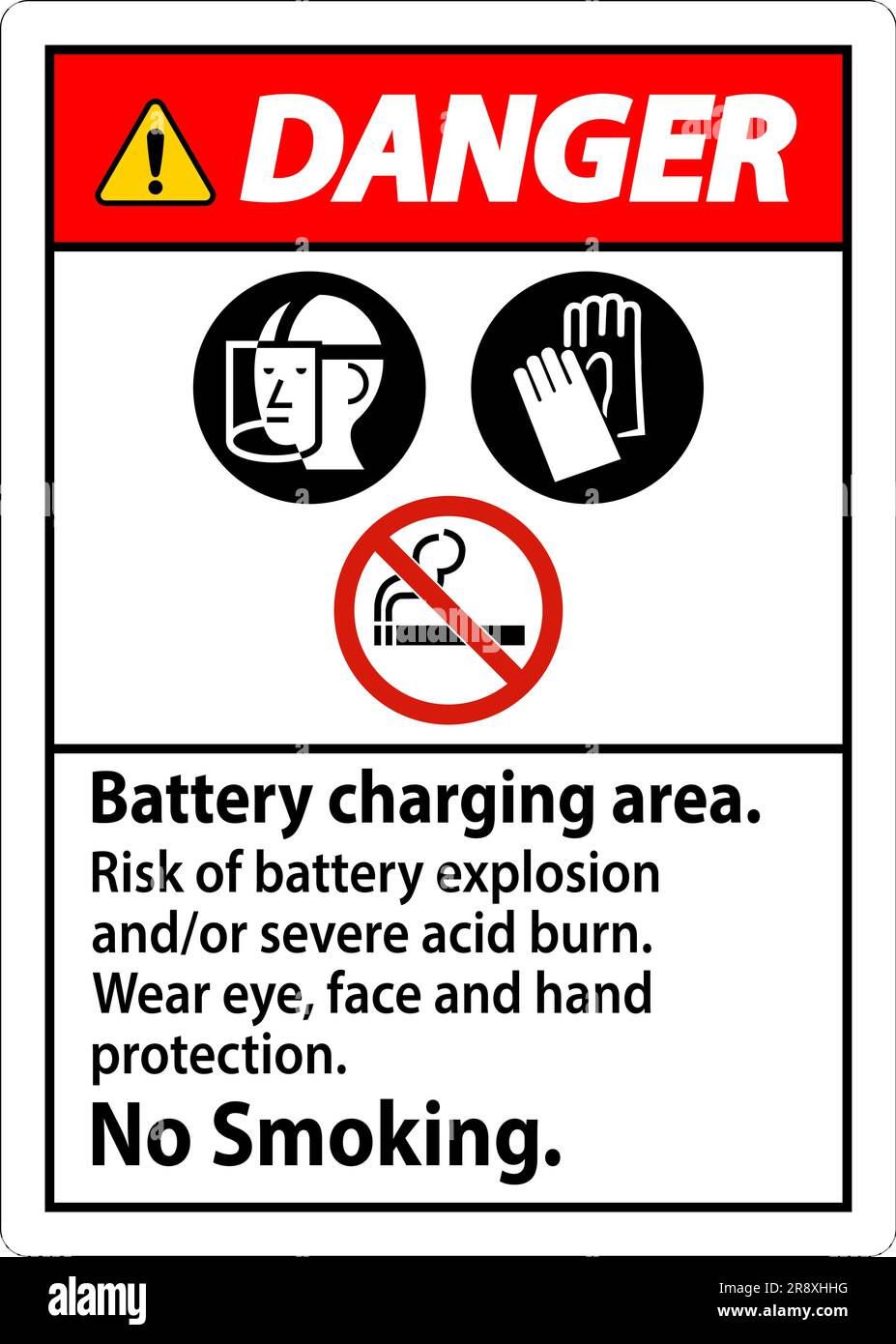 Danger Sign Battery Charging Area, Risk of Battery Explosion or Severe ...