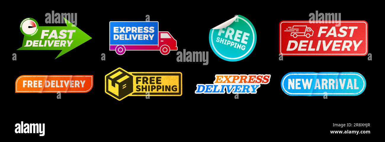 Vintage delivery sticker ribbon label icon vector. Free express ...