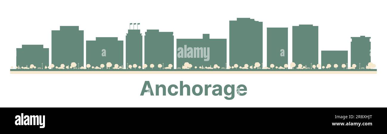 Abstract Anchorage Alaska USA City Skyline with Color Buildings ...