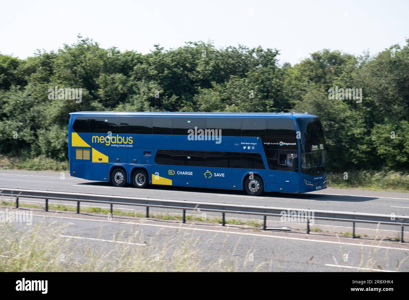 A Stagecoach Megabus coach on the M40 motorway, Warwickshire, UK Stock ...