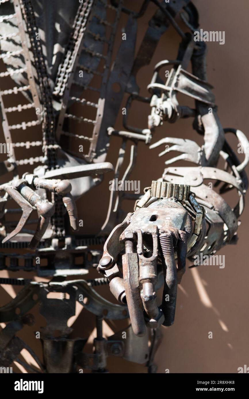 An old robot in the streets of a Macedonian city. The concept of the ...