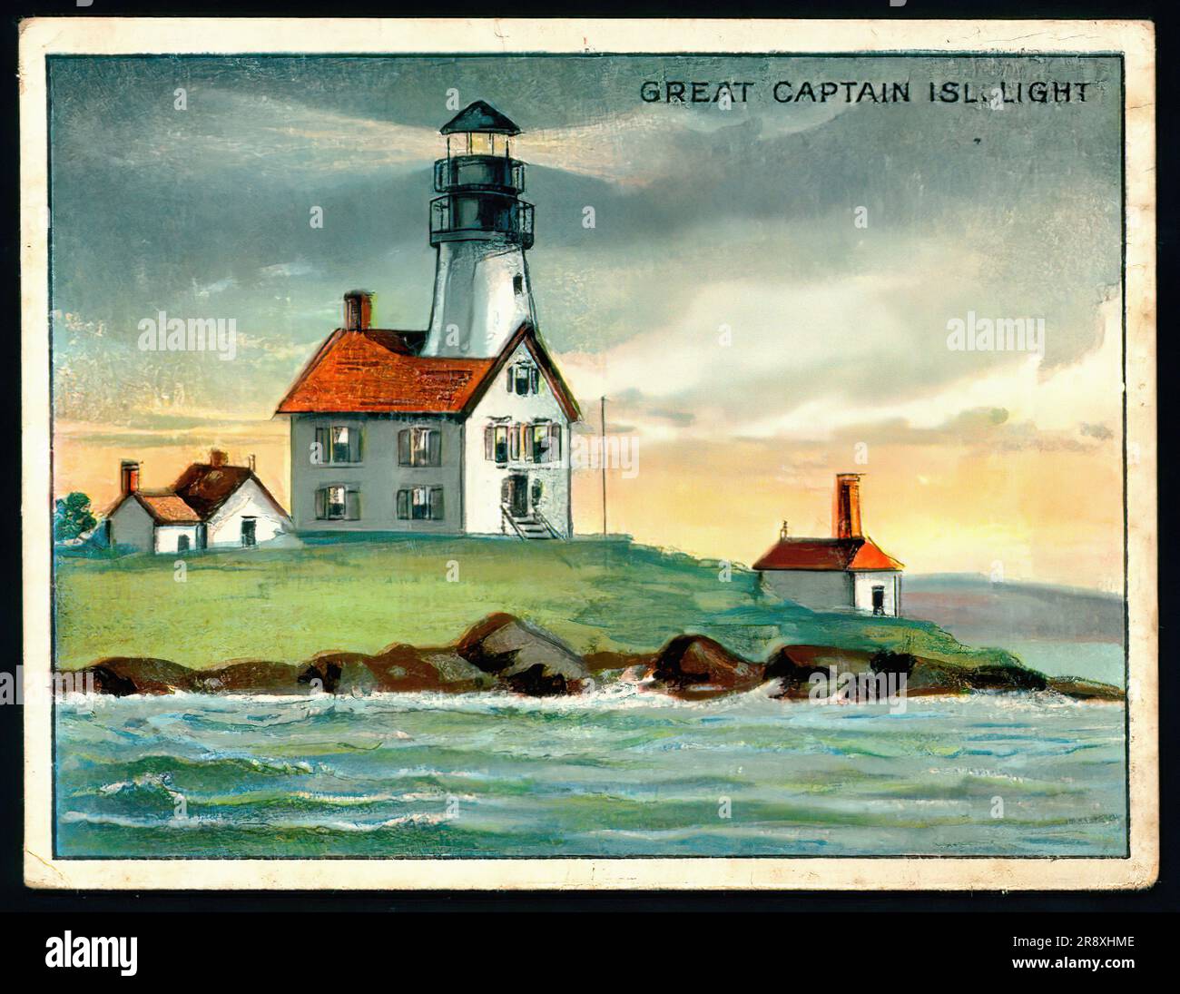 Great Captain Island Lighthouse - Vintage Cigarette Card Stock Photo ...