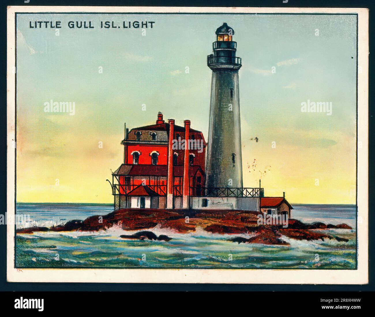 Little Gull Island Lighthouse - Vintage Cigarette Card Stock Photo - Alamy