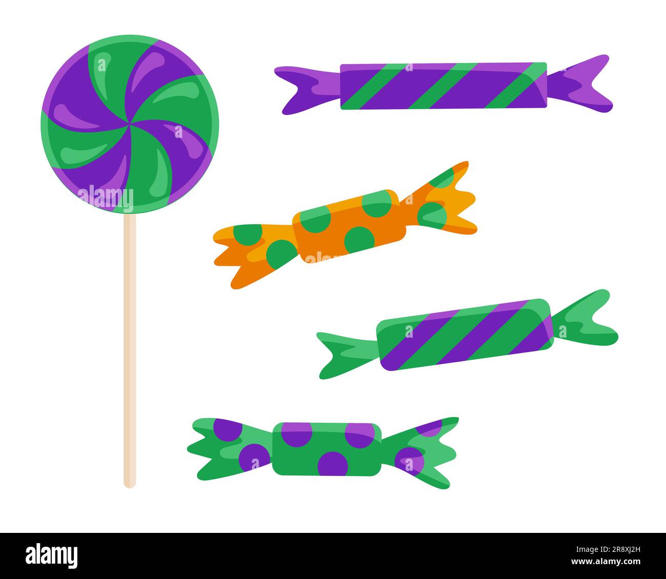 Vector illustration of candies in colorful wrapping paper. Bright ...