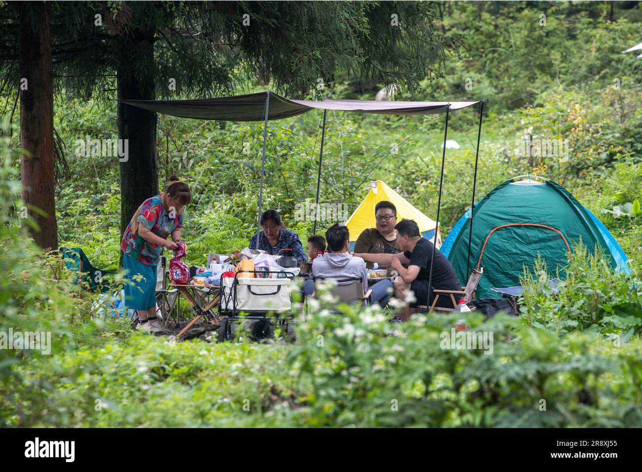 CHONGQING, CHINA - JUNE 23, 2023 - Tourists enjoy camping in Mazui ...