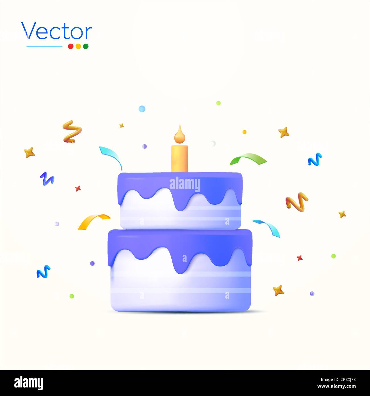 3d birthday cake with candle, firework, isolated on white background ...