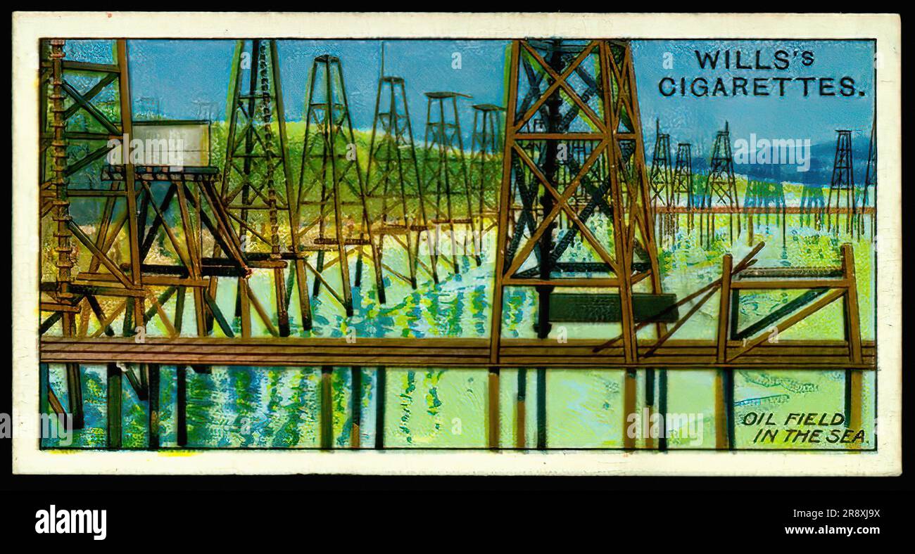 Oil Field in the Sea, USA - Vintage Cigarette Card Stock Photo - Alamy