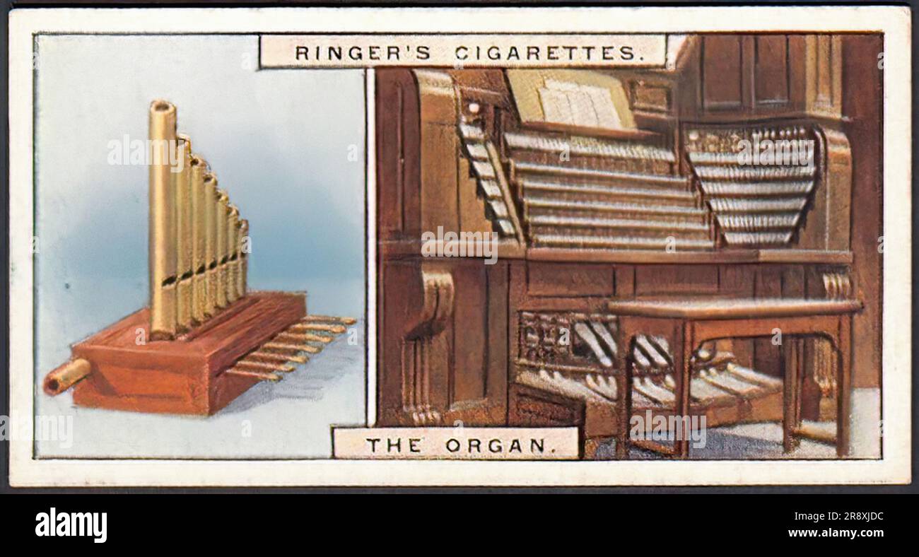 Past & Present, The Organ - Vintage Cigarette Card Stock Photo - Alamy