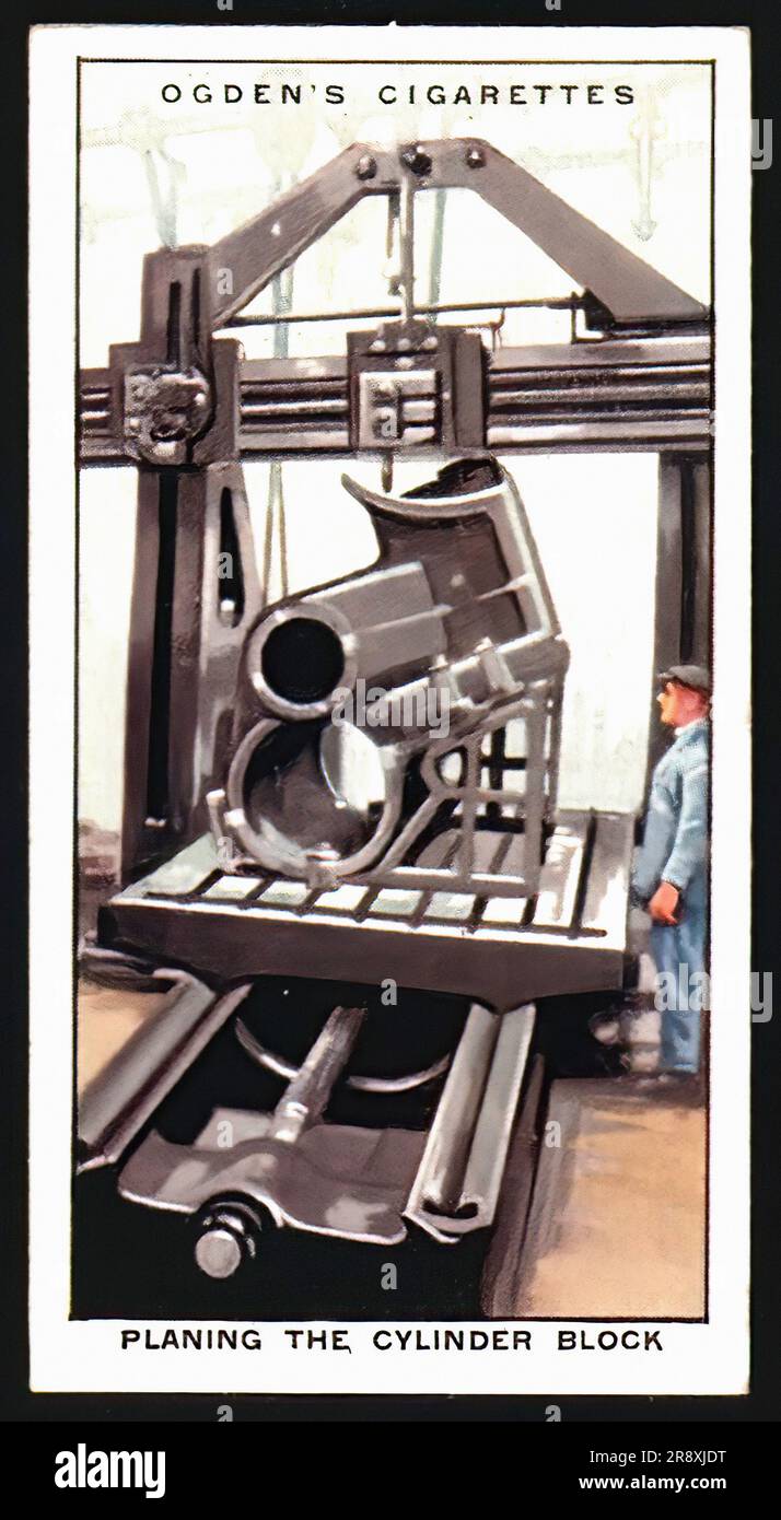 Planing the Cylinder Block - Vintage Cigarette Card Stock Photo - Alamy