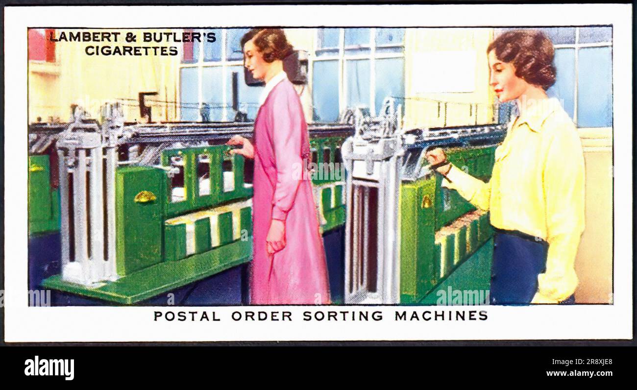 Postal Order Sorting Machines - Vintage Cigarette Card Stock Photo - Alamy