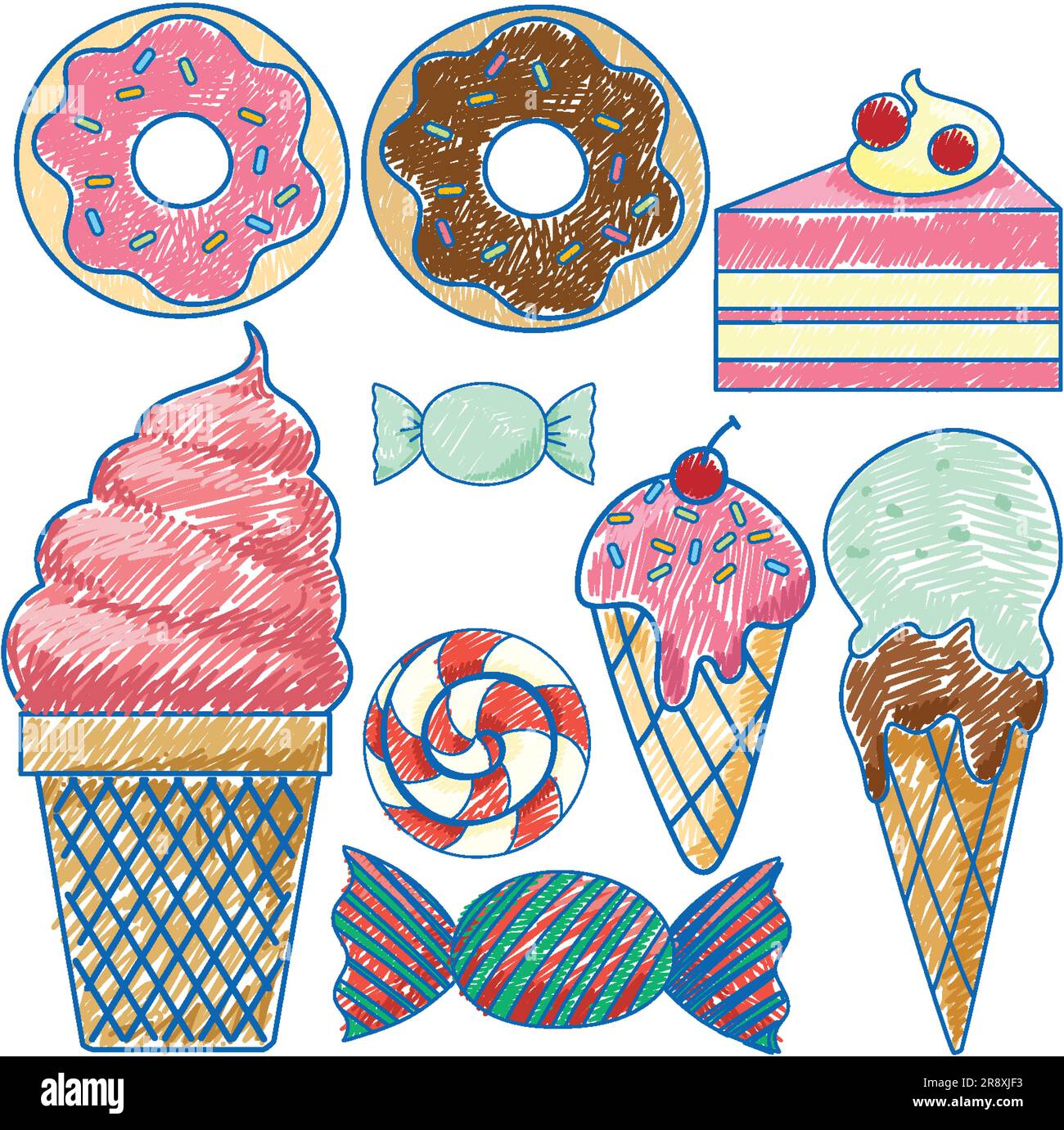 Various Foods in Pencil Colour Sketch Simple Style illustration Stock ...