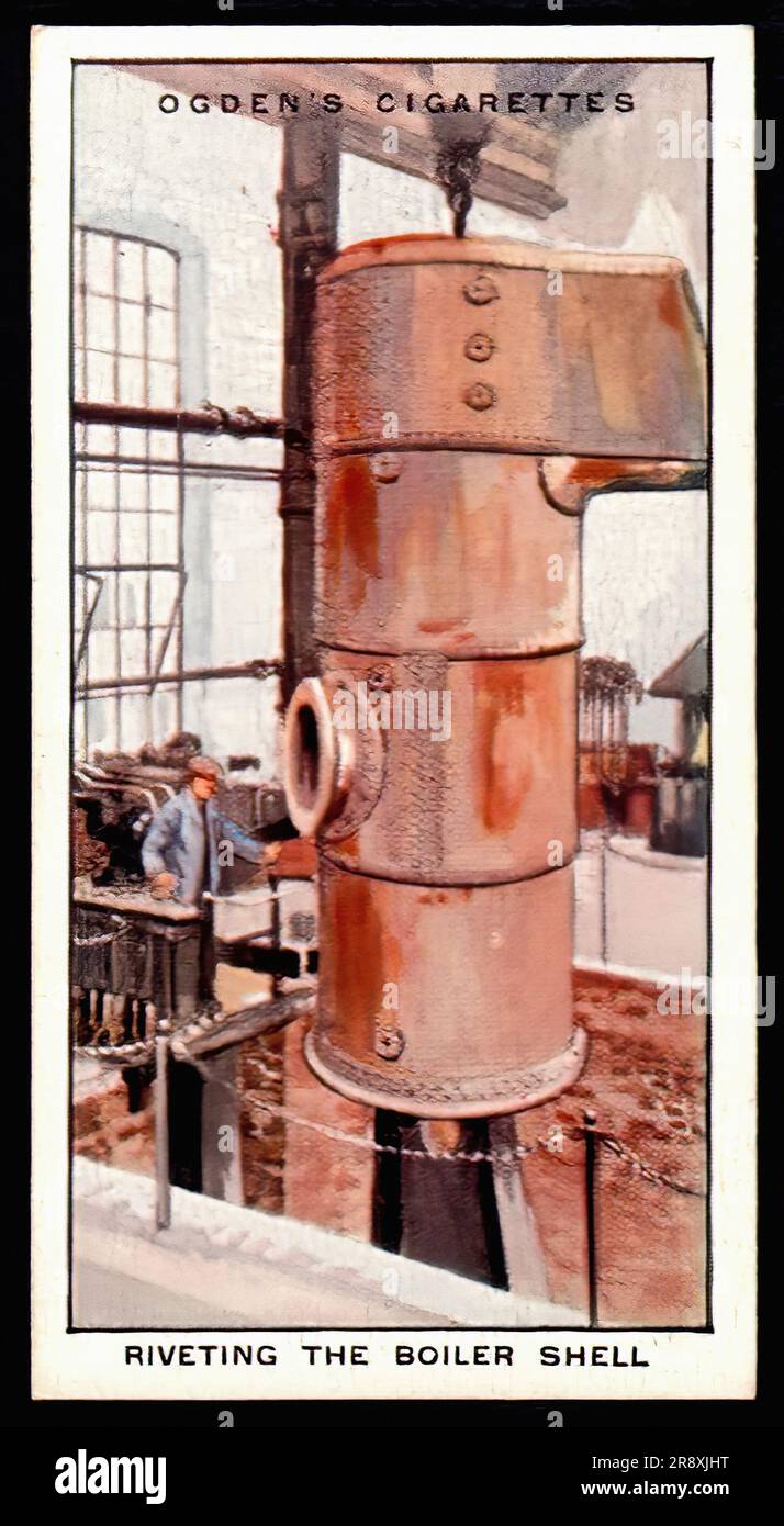 Riveting the Boiler Shell - Vintage Cigarette Card Stock Photo - Alamy