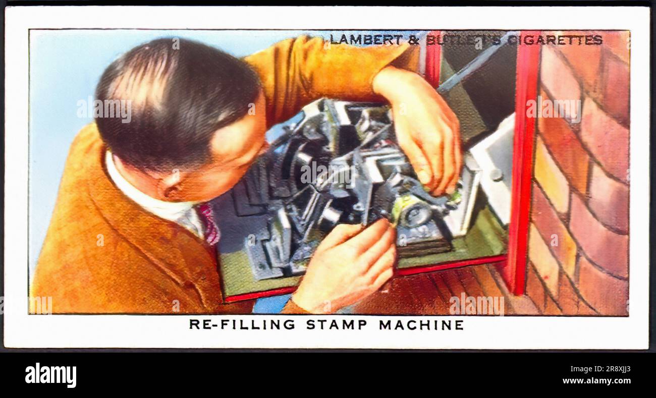 Refilling Stamp Machine - Vintage Cigarette Card Stock Photo - Alamy