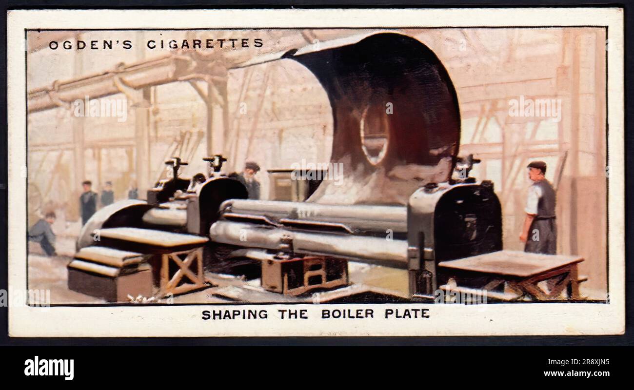 Shaping the Boiler Plate - Vintage Cigarette Card Stock Photo - Alamy