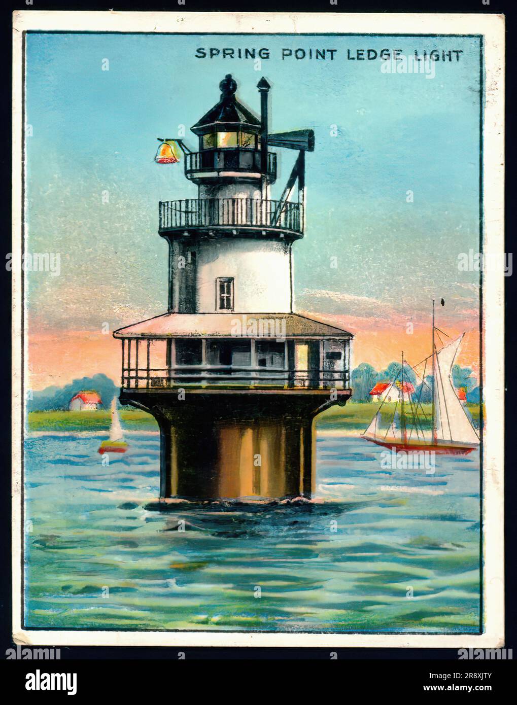 Spring Point Ledge Lighthouse - Vintage Cigarette Card Stock Photo - Alamy