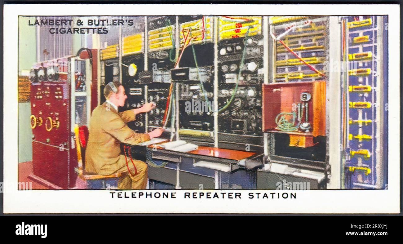Telephone Repeater Station - Vintage Cigarette Card Stock Photo - Alamy