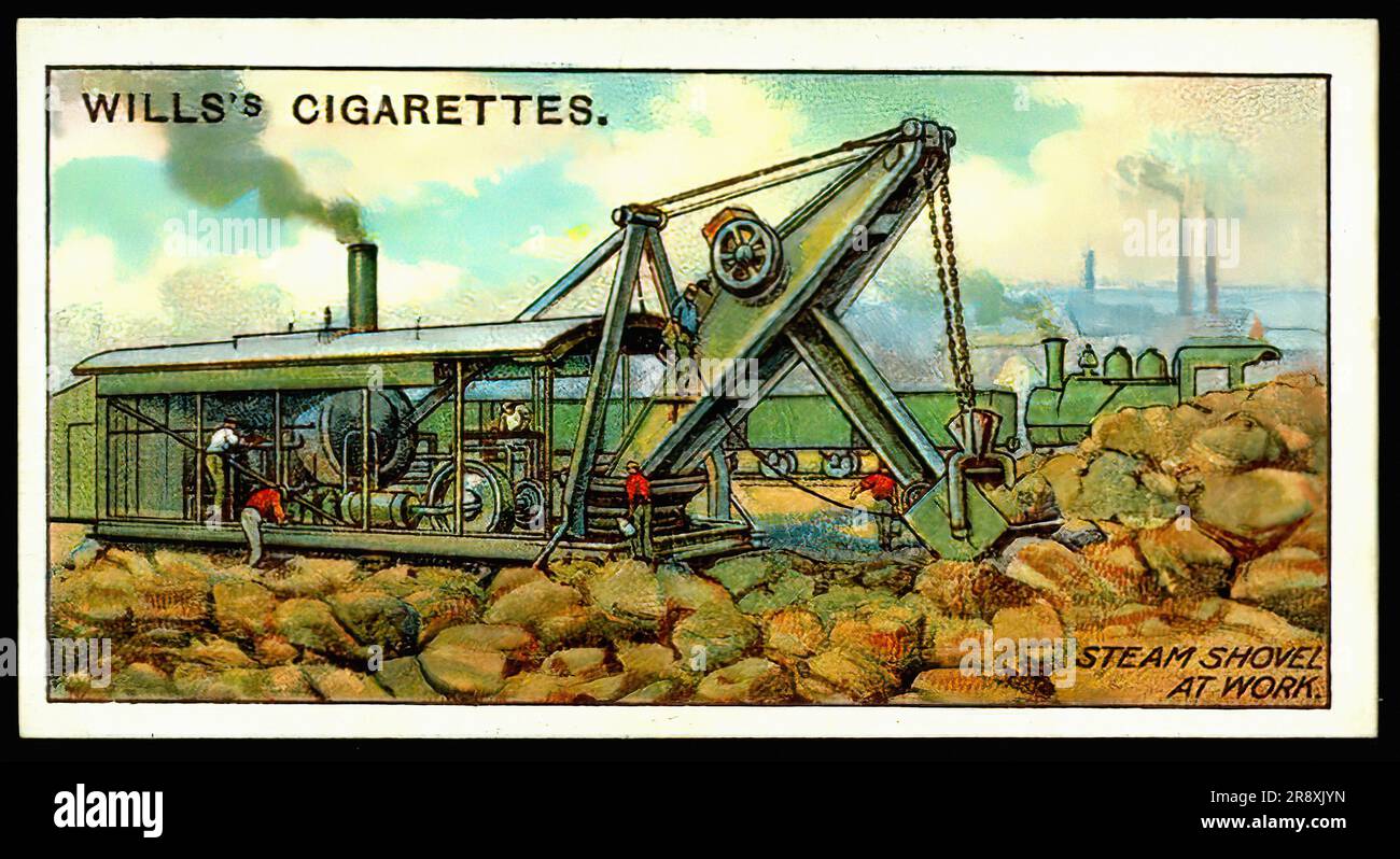 Steam Shovel at Work, USA - Vintage Cigarette Card Stock Photo - Alamy