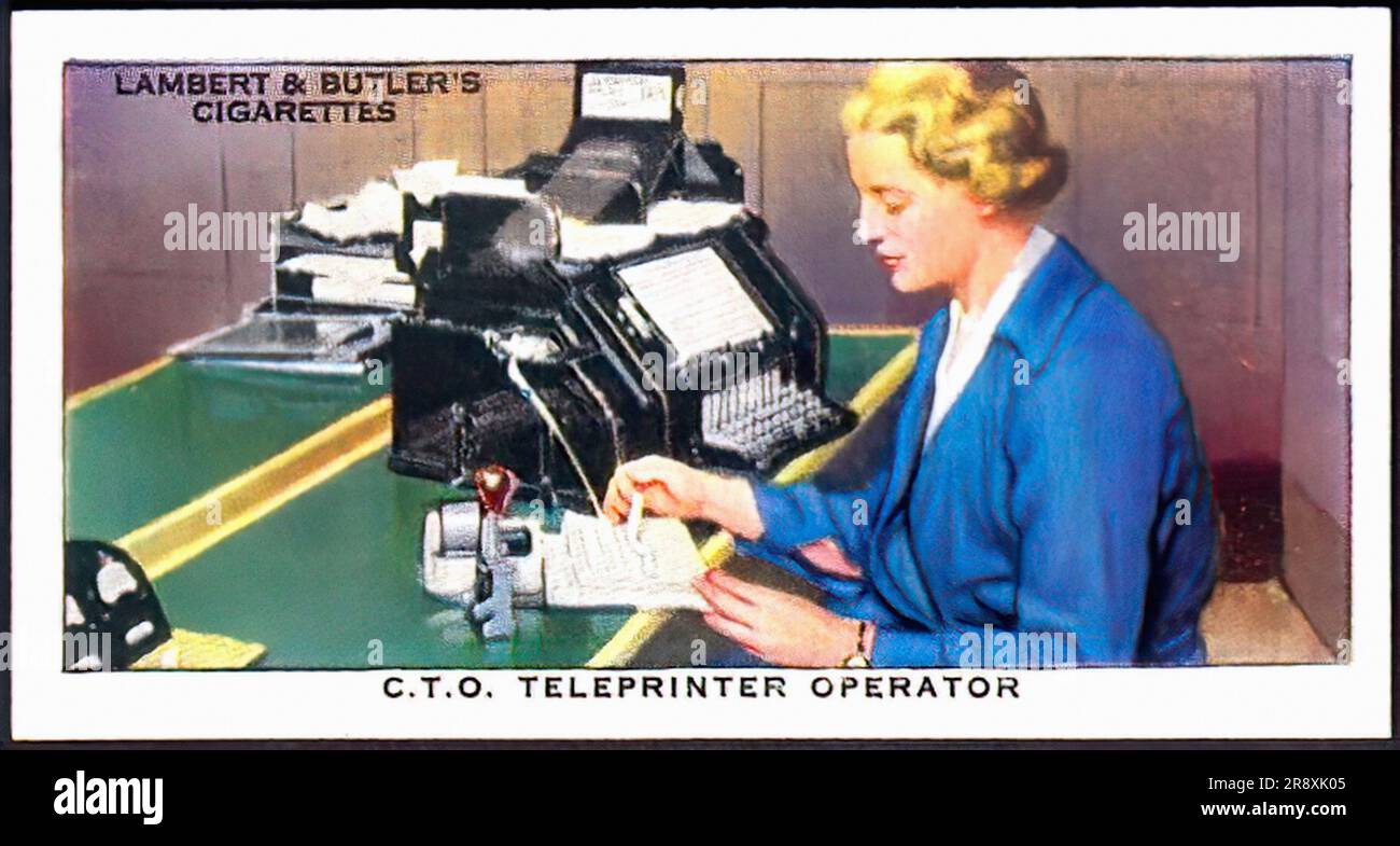 Teleprinter Operator - Vintage Cigarette Card Stock Photo - Alamy