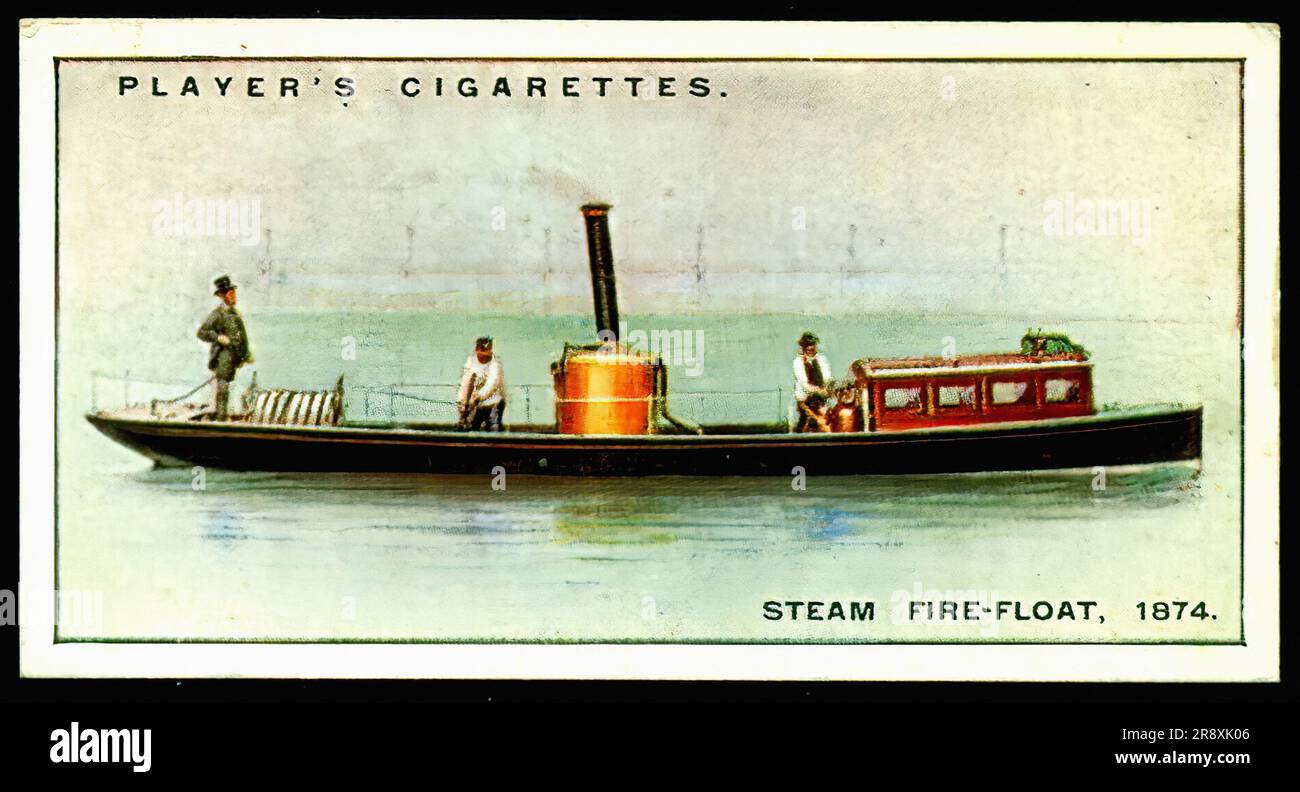 Steam Fire-Float, 1874 - Vintage Cigarette Card Stock Photo - Alamy