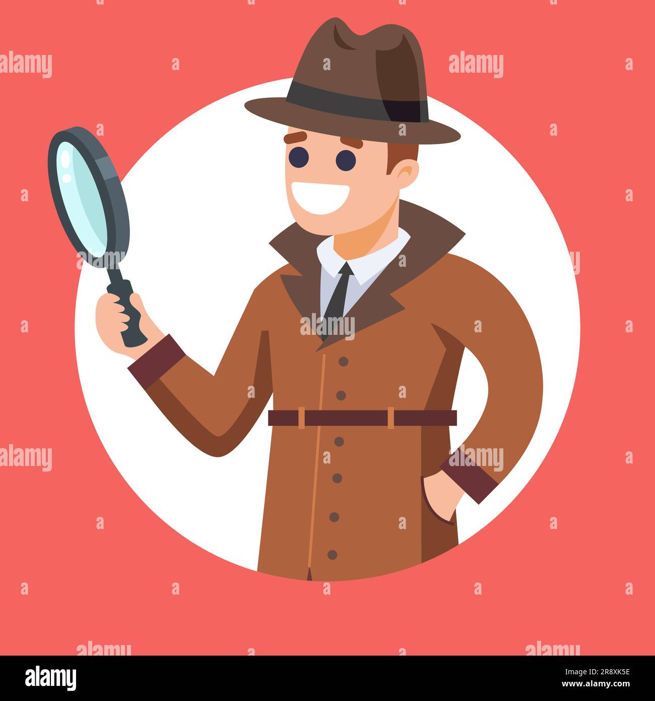 character detective in full growth and with a magnifying glass in his ...