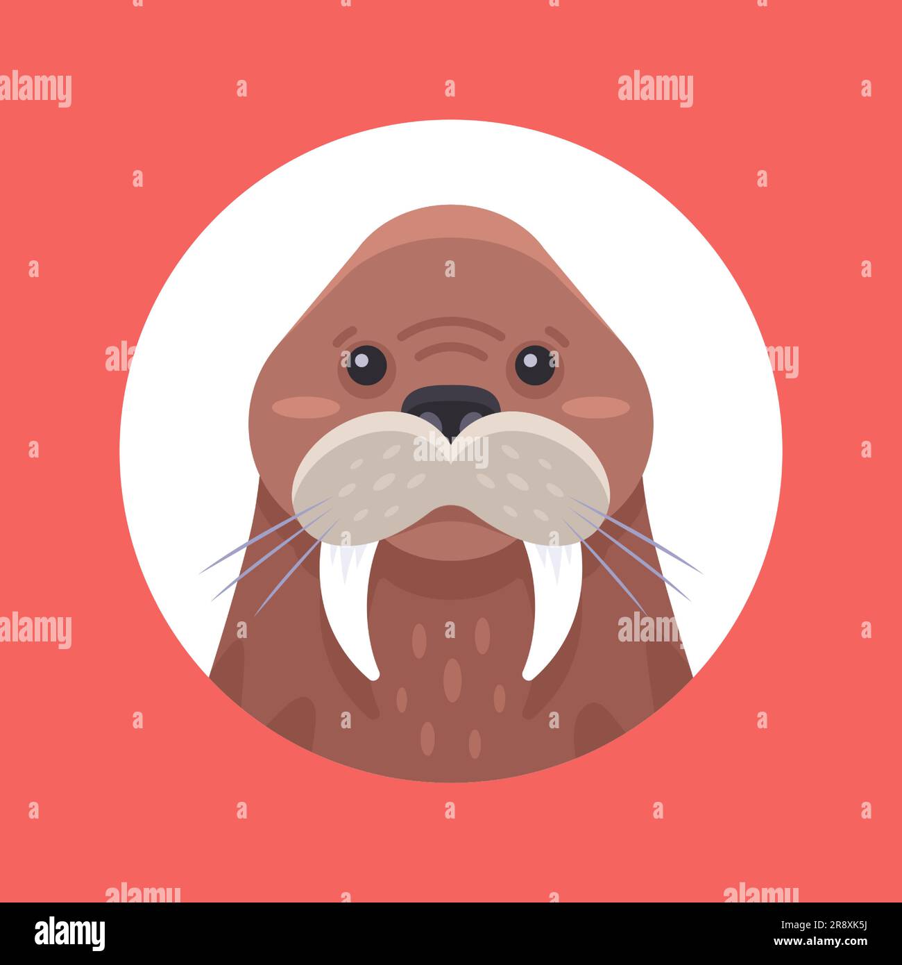 brown sea walrus with two fangs. flat vector illustration Stock Vector ...