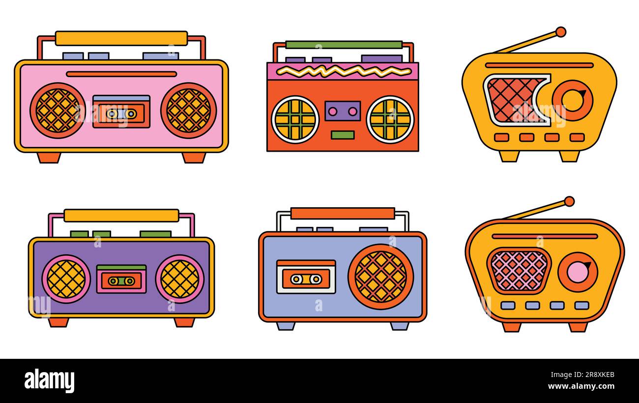 Set of trendy hipster retro music elements. Collection stickers of ...