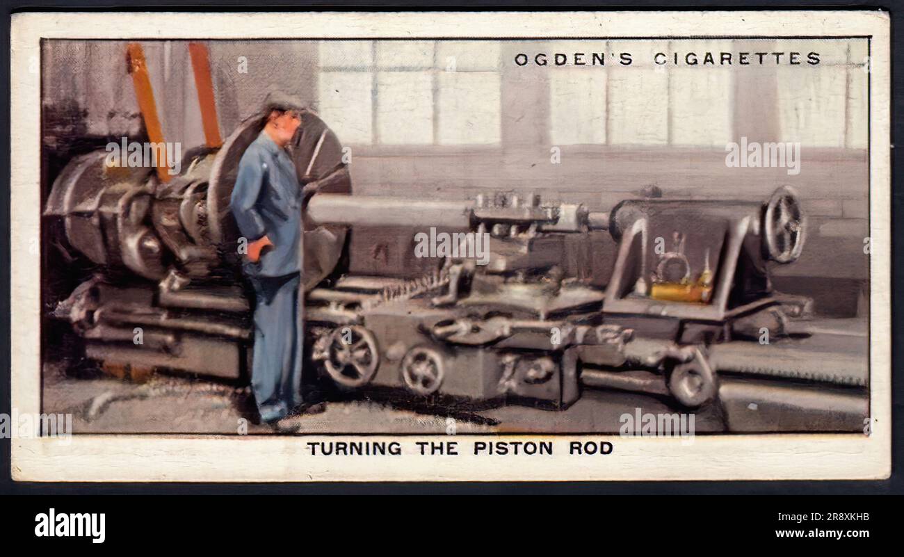 Turning the Piston Rod - Vintage Cigarette Card Stock Photo - Alamy