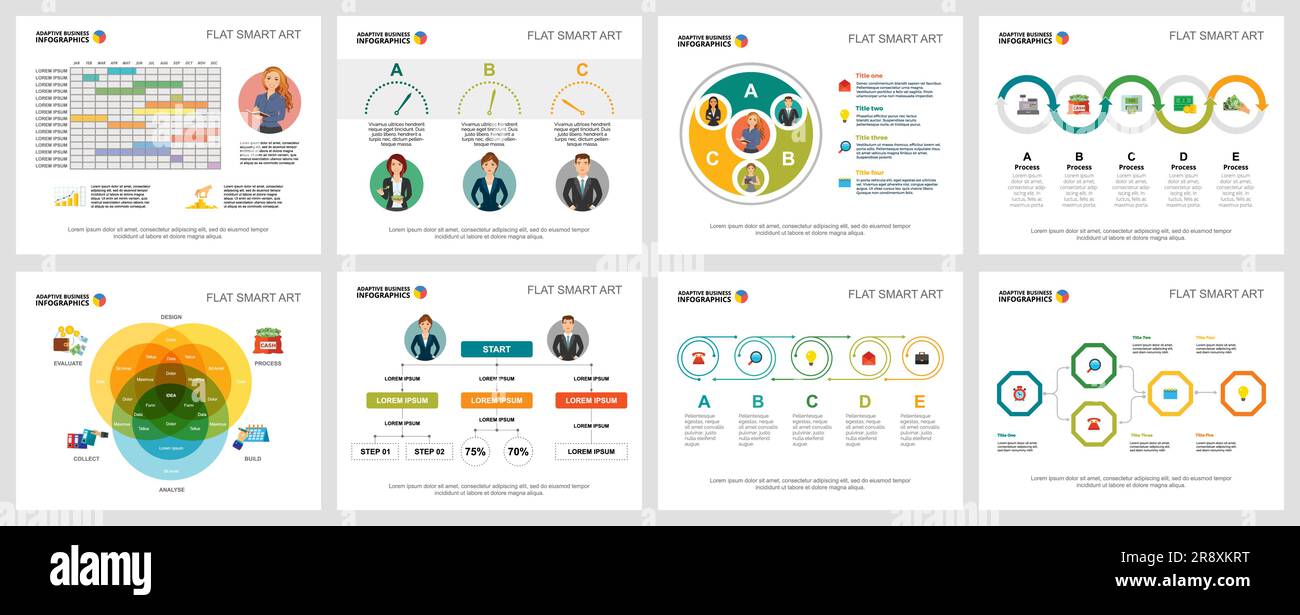Colorful planning and strategy concept infographic charts set Stock ...