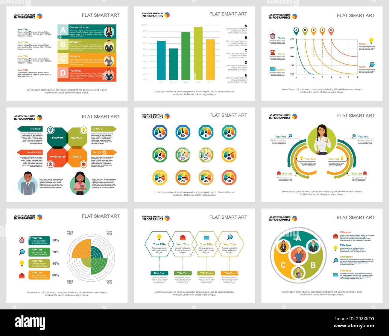 Colorful research and planning infographic charts set Stock Vector ...