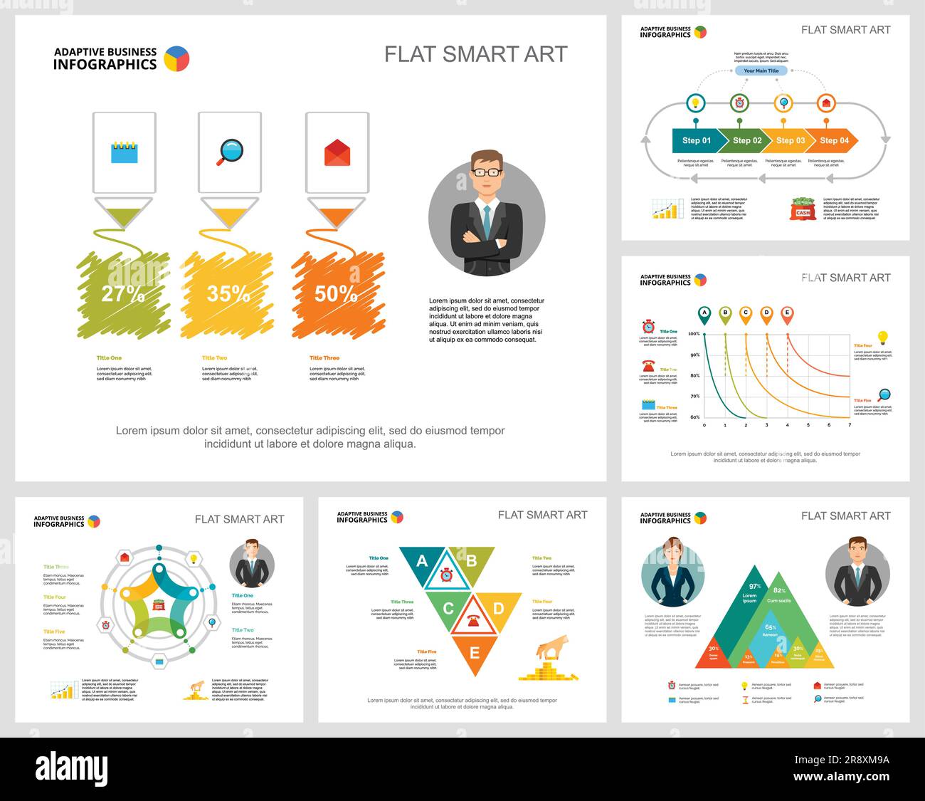 Colorful statistics and finance concept infographic charts set Stock ...
