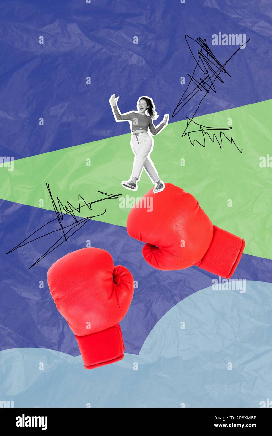 Photo collage cartoon comics sketch picture of carefree lady walking ...