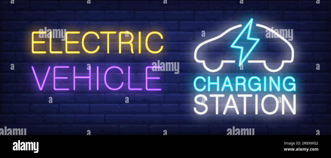 Electric vehicle charging station neon sign Stock Vector Image & Art ...