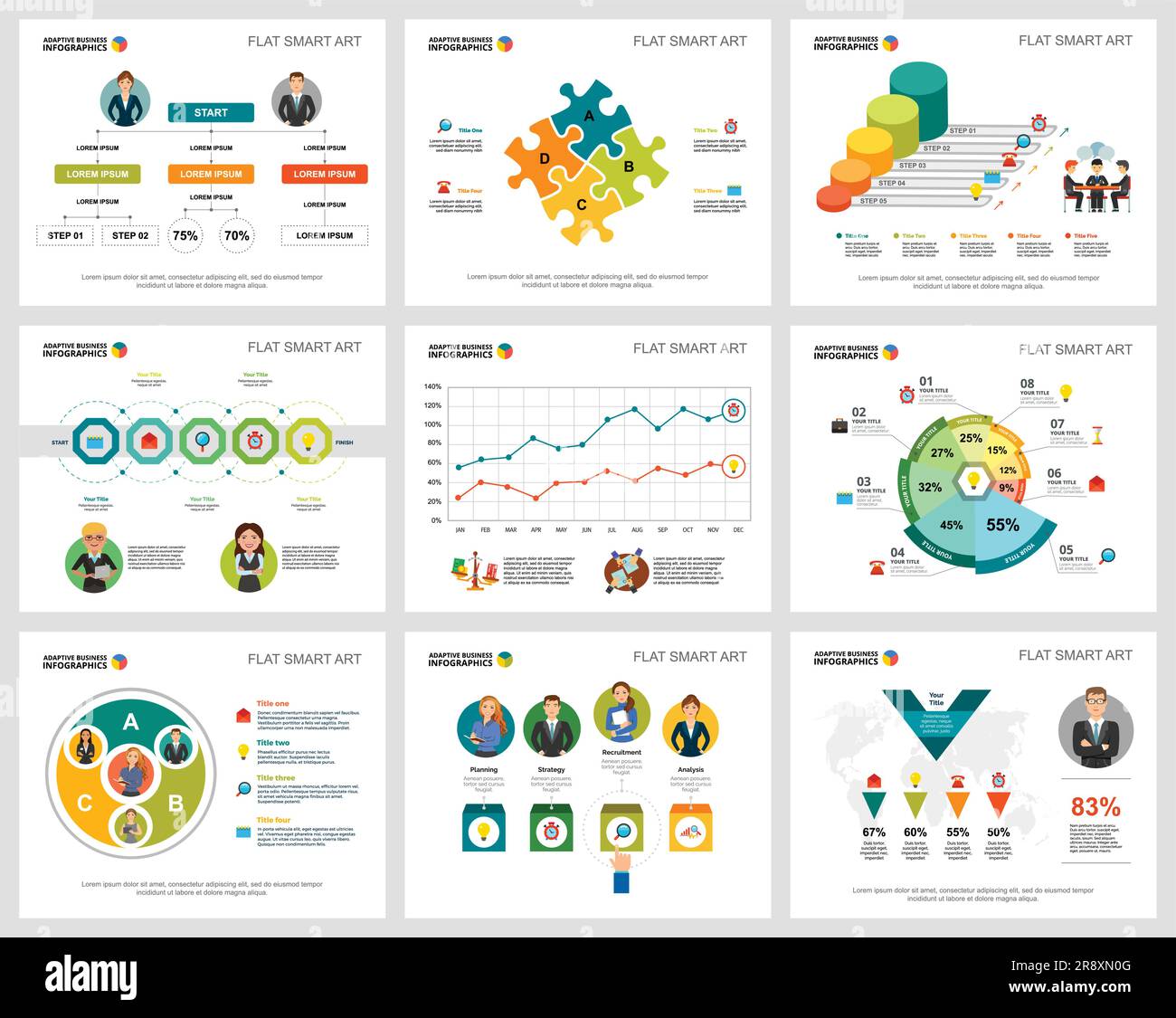 Colorful partnership or planning concept infographic charts set Stock ...